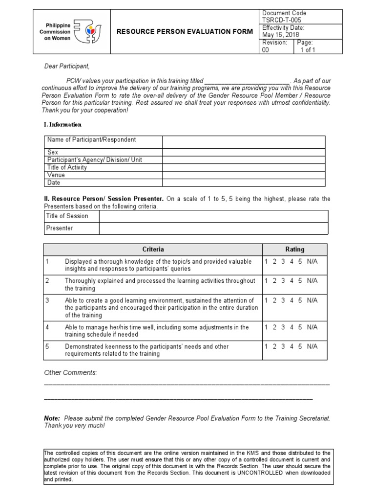 Resource Person Evaluation Form | PDF | Computing