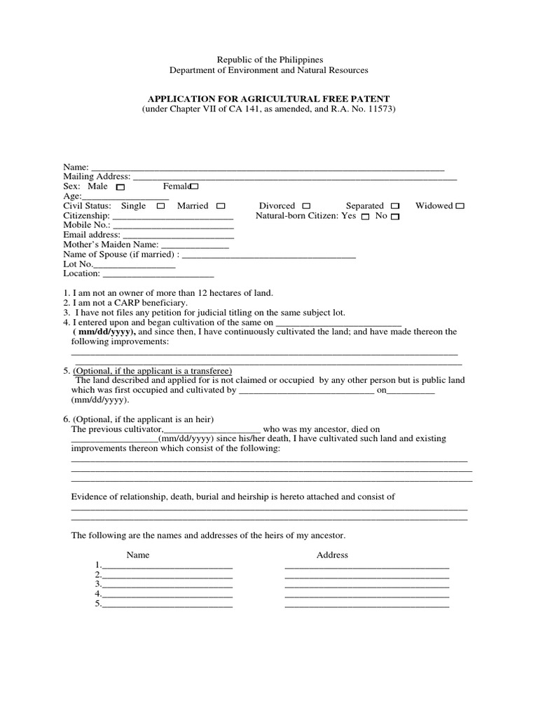 Denr Free Patent Application Form | PDF | Affidavit | Perjury