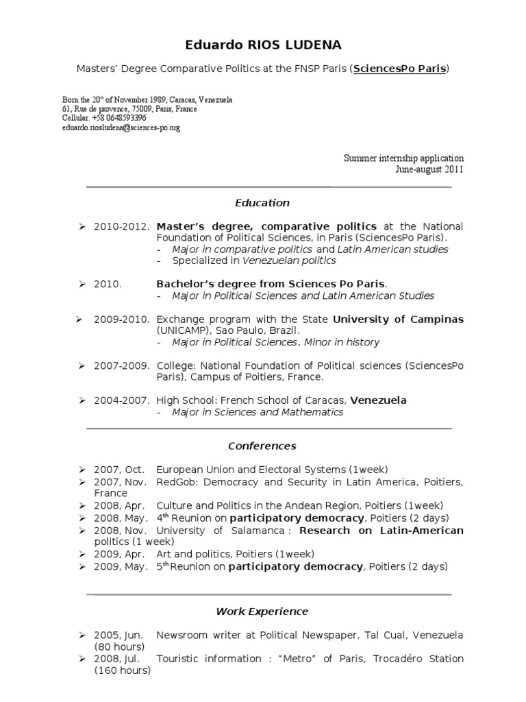 Rios CV Summer Job | PDF