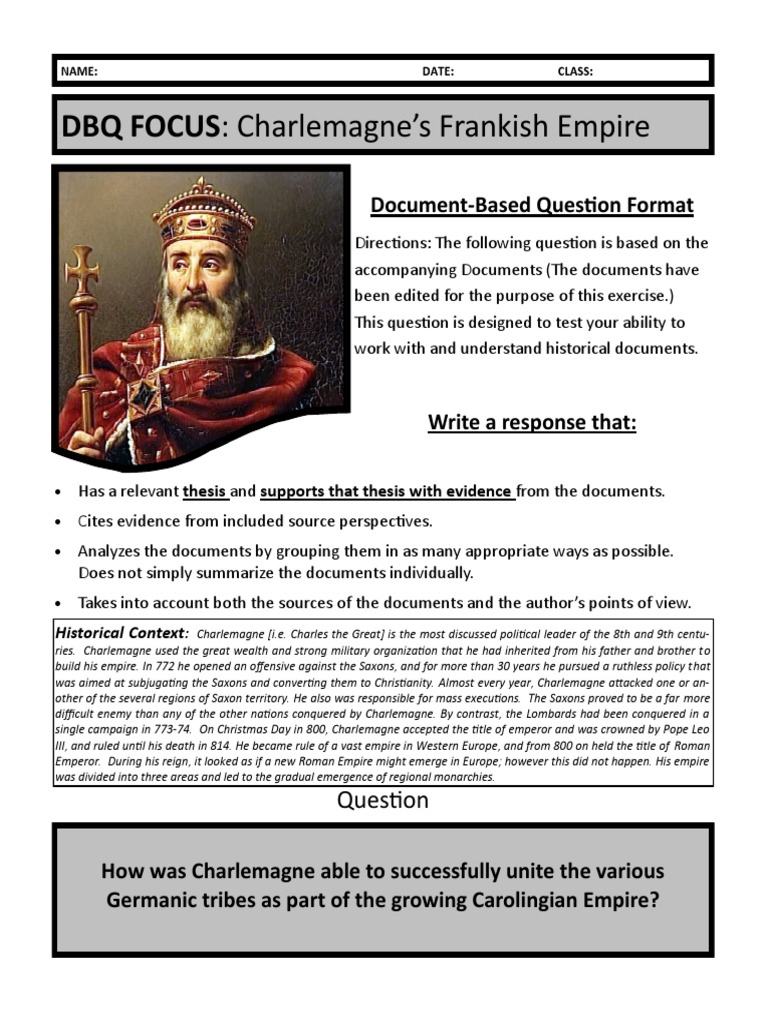 DBQ FOCUS: Charlemagne's Frankish Empire: Document-Based Question ...