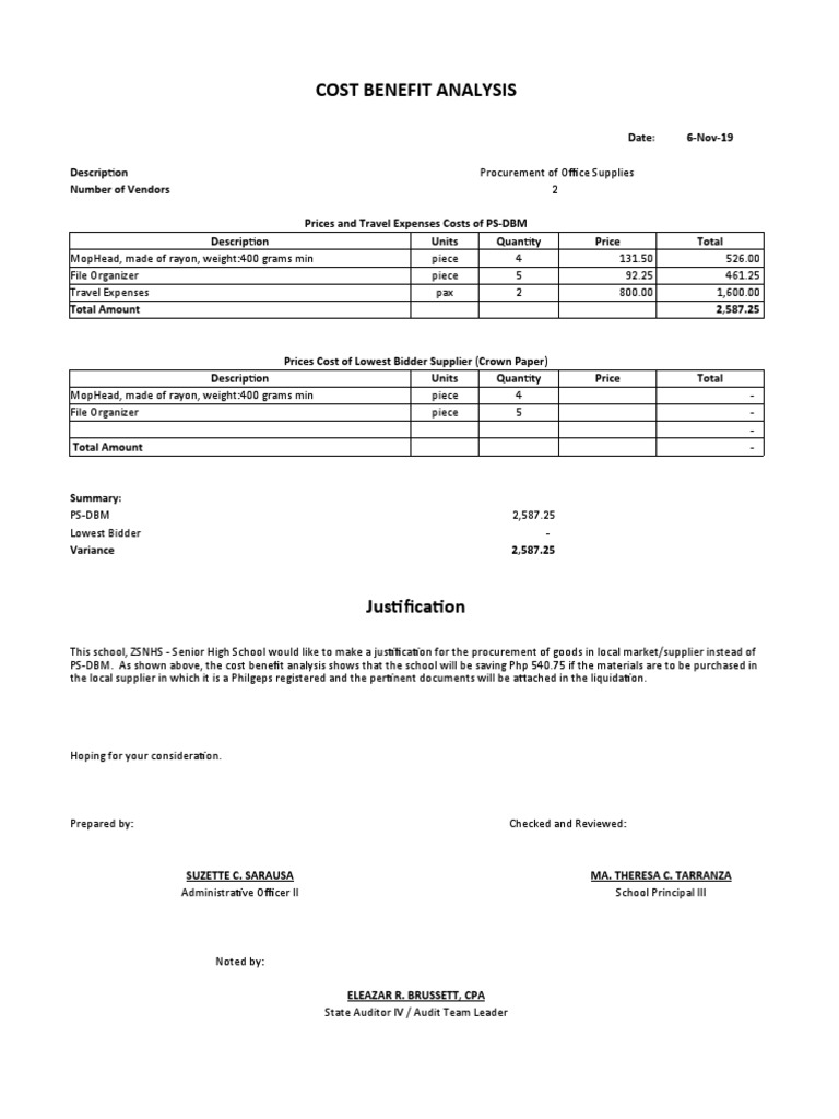 Justification-and-Cost-benefit-Analysis | PDF | Procurement | Cost