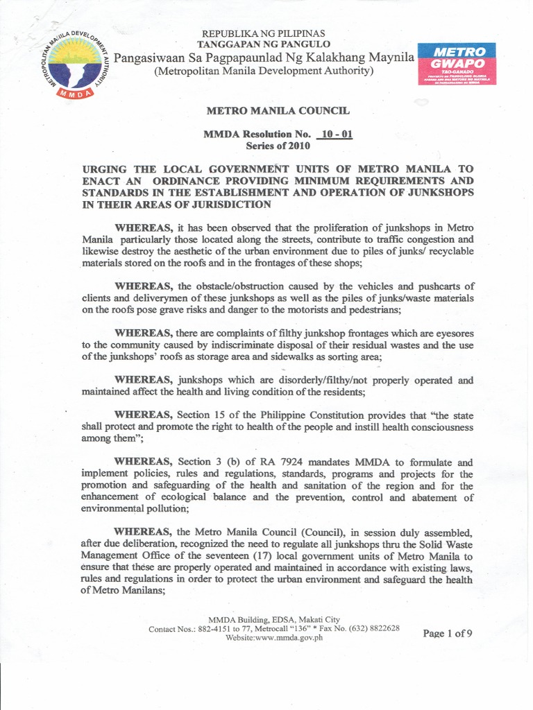 MMDA Resolution No. 10 01 | PDF