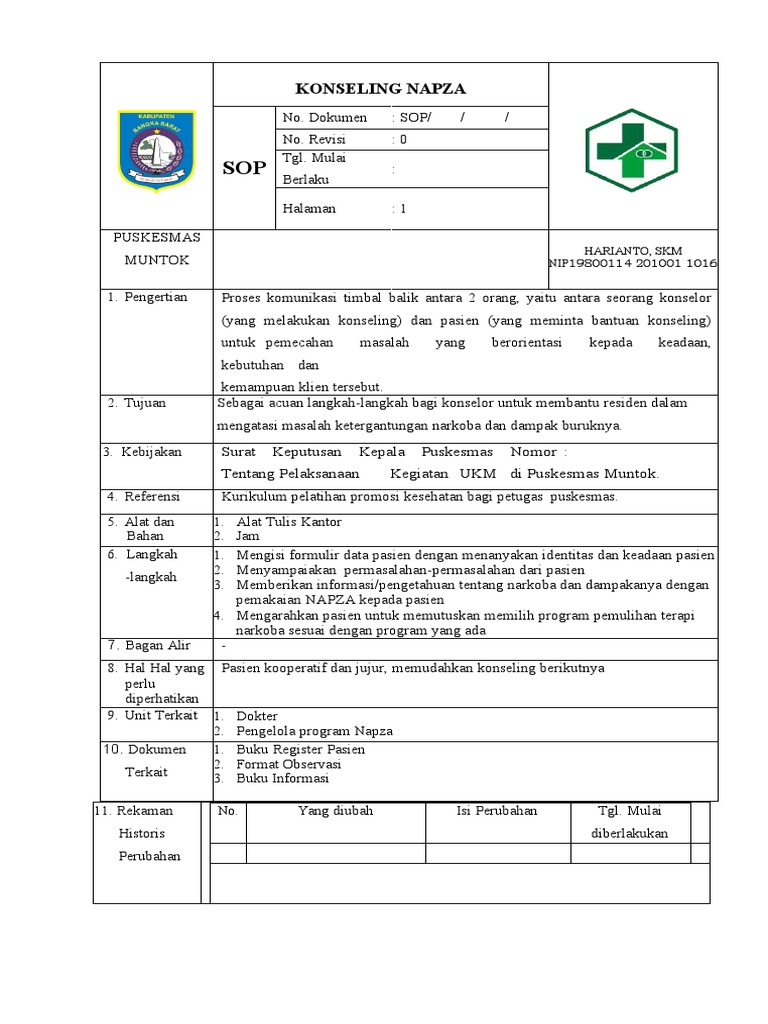 Sop Konseling Napza | PDF