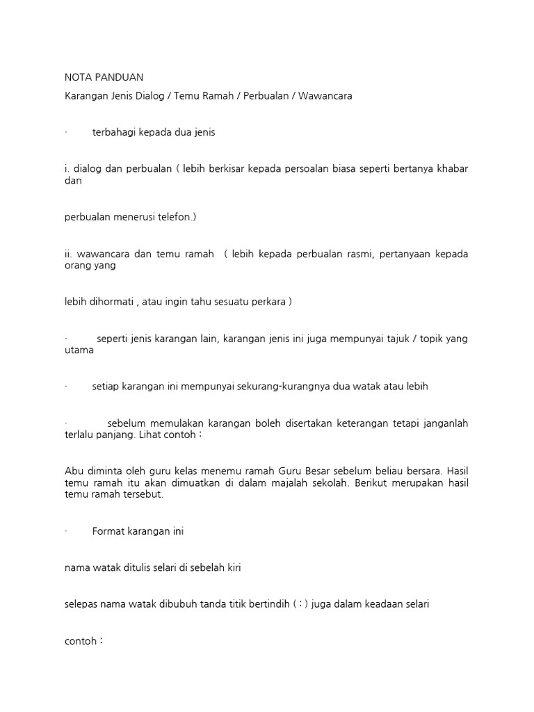 Panduan Karangan Dialog & Wawancara | PDF | Seni & Disiplin Bahasa | Karier & Perkembangan