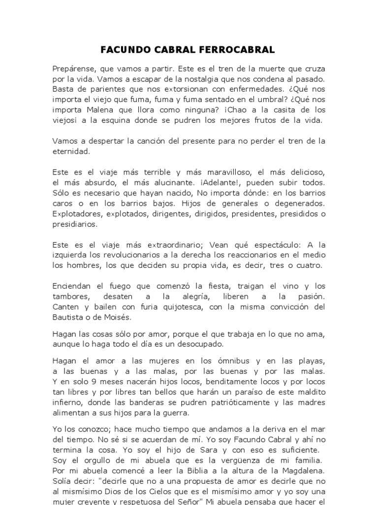 Facundo Cabral Ferrocabral Lyrics | PDF | orador del Señor | Amor