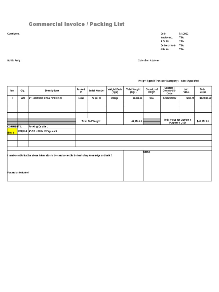 CIPL Commercial Invoice Template | PDF