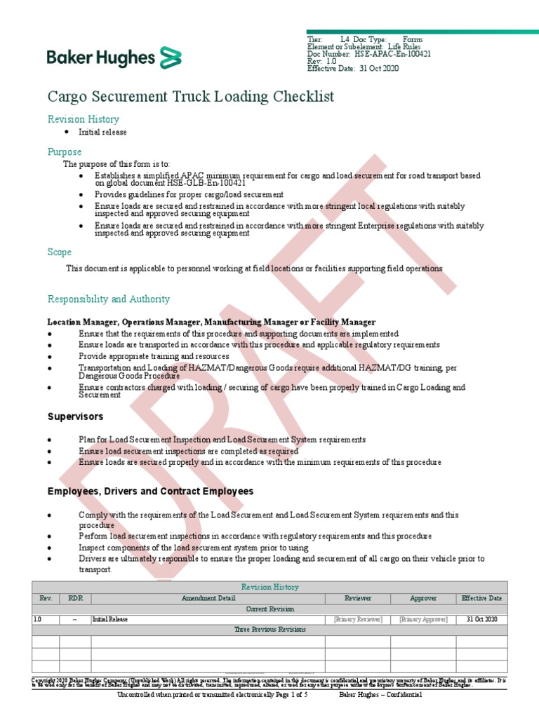 Cargo Securement Truck Loading Checklist | PDF | Dangerous Goods | Truck