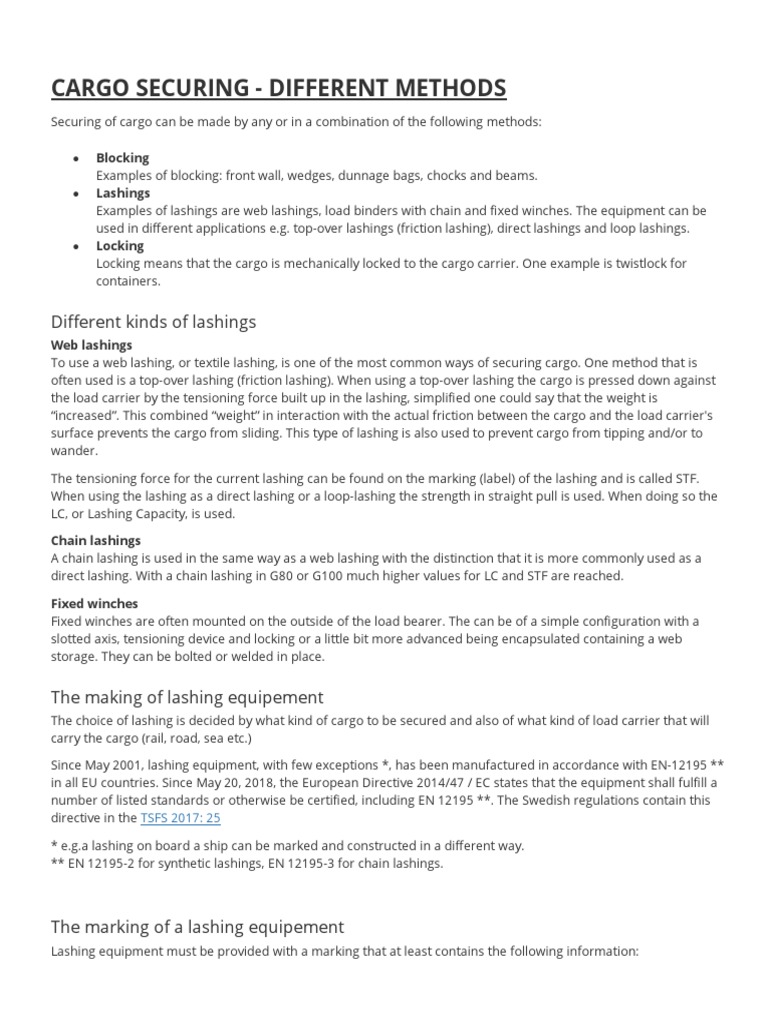 Cargo Securing - Different Methods: Different Kinds of Lashings | PDF ...