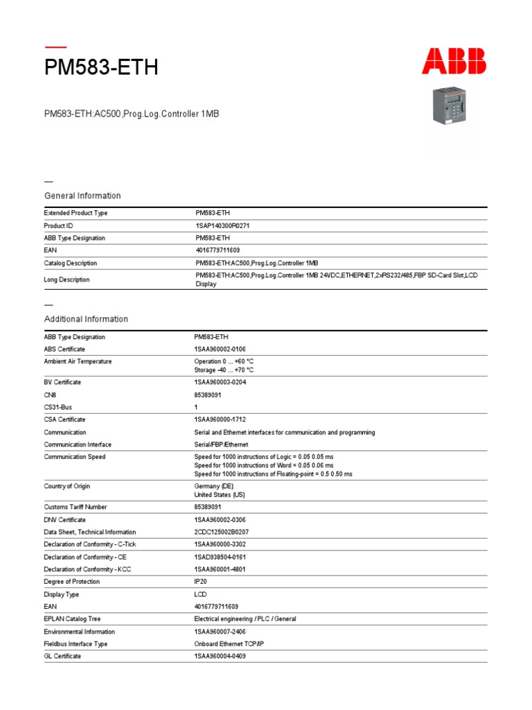 1SAP140300R0271 pm583 Ethac500 Prog Log Controller 1mb | PDF ...