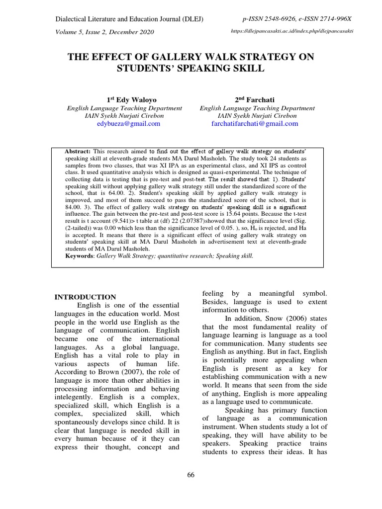 The Effect of Gallery Walk Strategy On Students' Speaking Skill | PDF | Teaching Method ...