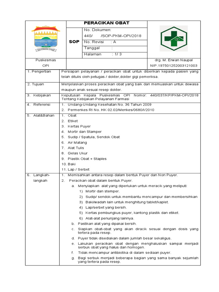 Sop Peracikan Obat | PDF | Kesehatan Holistik | Sains & Matematika