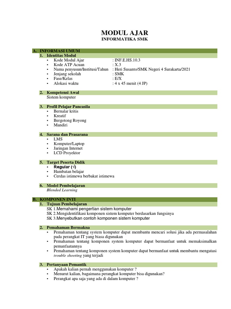 Sistem Komputer SMK: Modul Ajar | PDF | Karier & Perkembangan | Seni