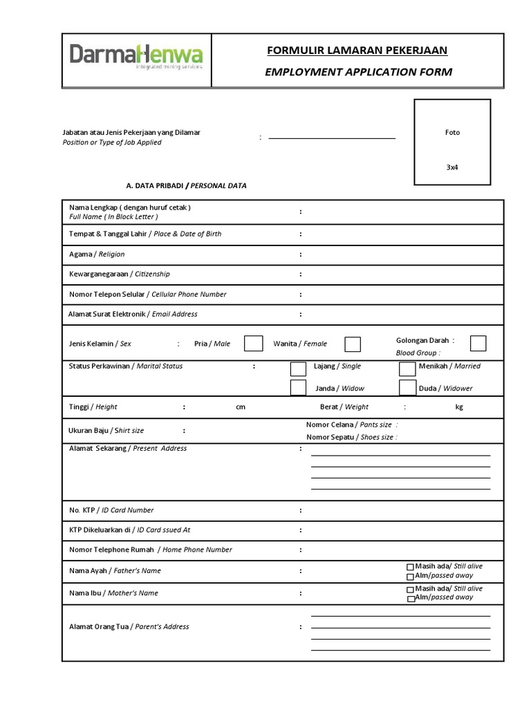 DEWA-HRD-FORM-29. Lamaran Pekerjaan Nonstaff | PDF