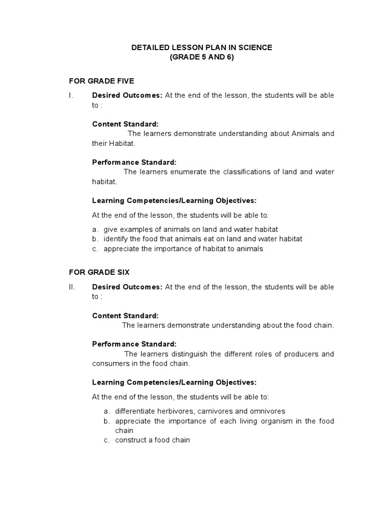 Detailed Lesson Plan in Science Grade 5 and 6 | PDF | Predation | Habitat