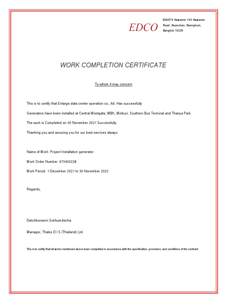 Work Completion Certificate1 | PDF
