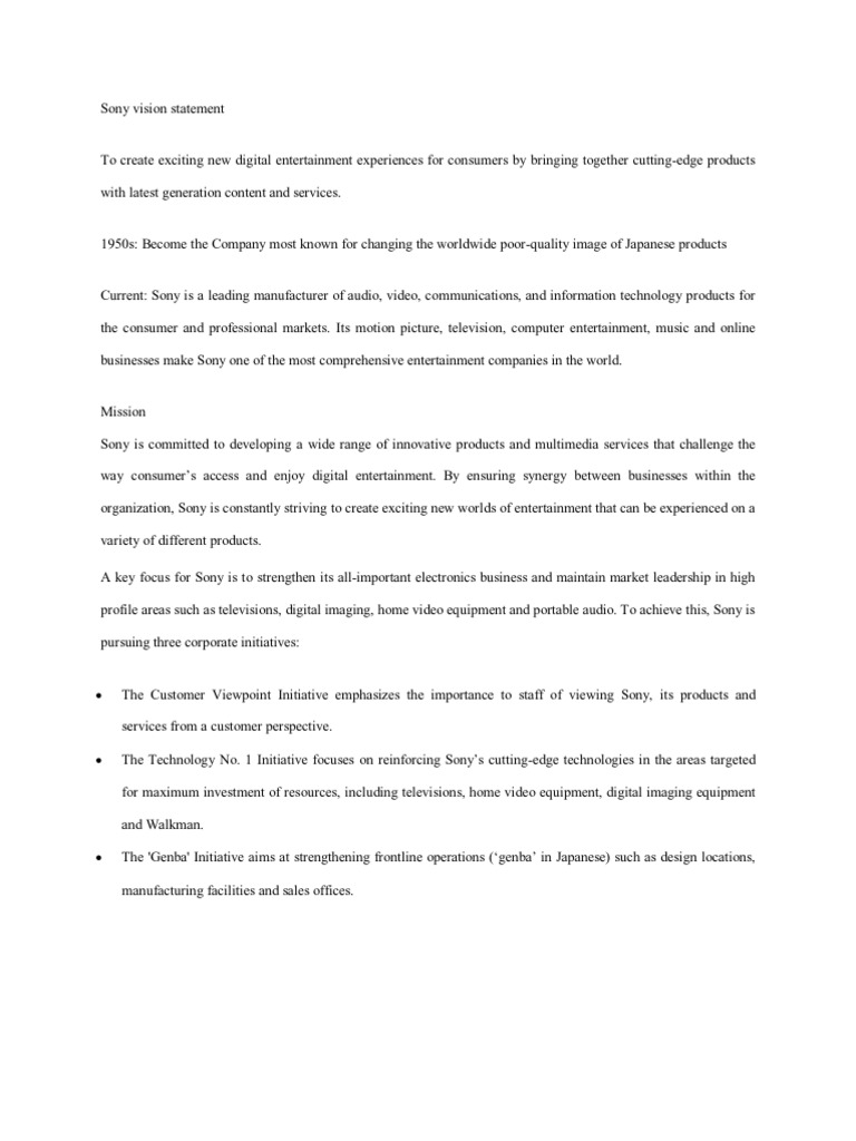 Sony Vision Statement | PDF | Business