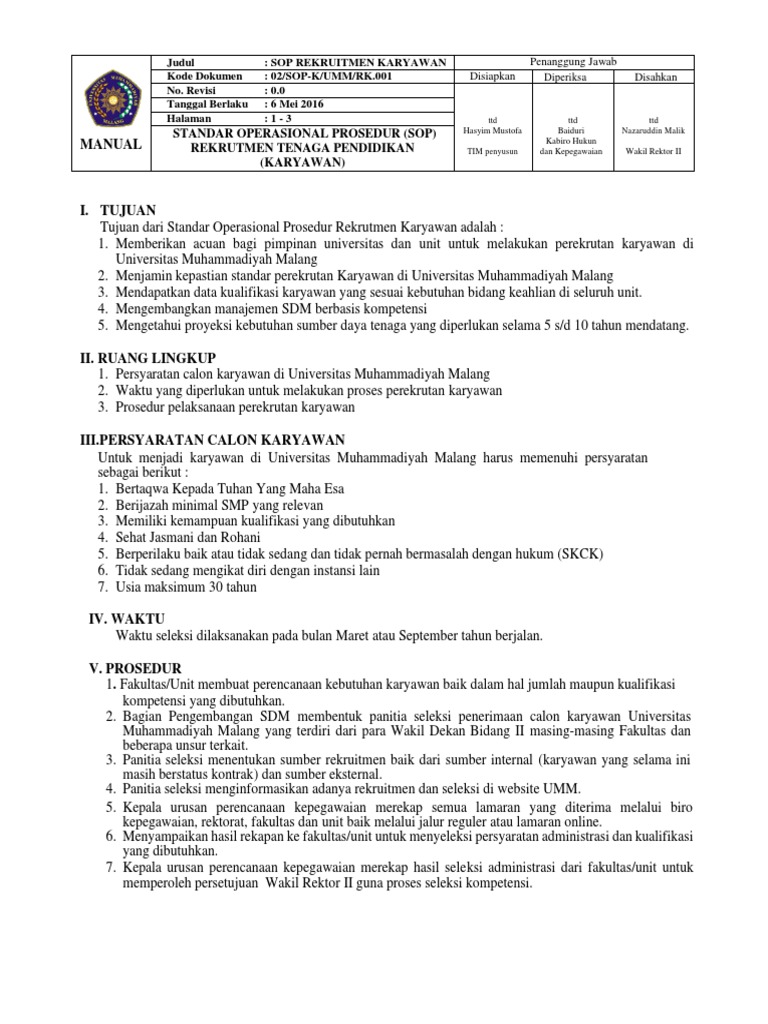 SOP Rekrutmen Karyawan UMM | PDF