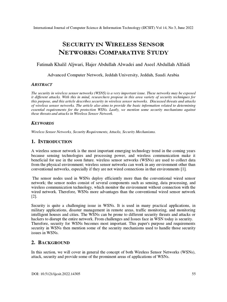 Security in Wireless Sensor Networks: Comparative Study | PDF ...