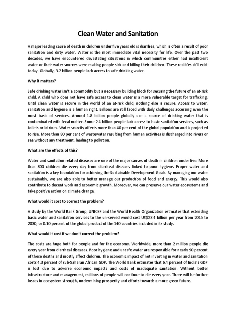 Clean Water and Sanitation | PDF | Sanitation | Drinking Water