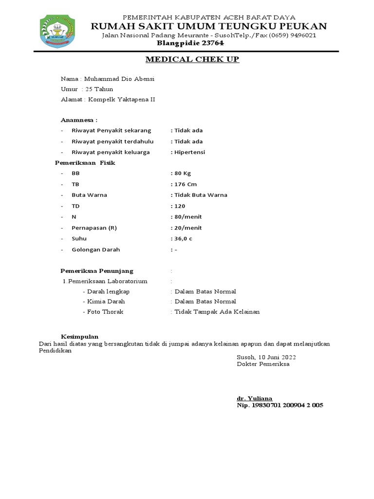 FORMAT KIR Medical Chek Up | PDF