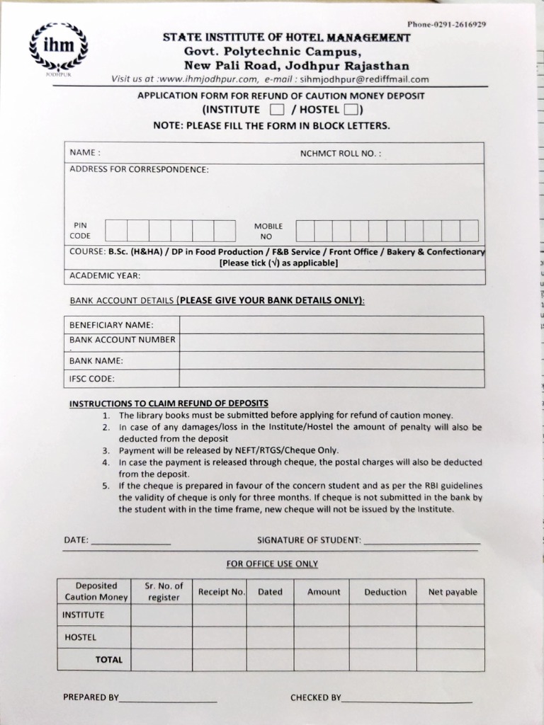 Caution Money Form | PDF