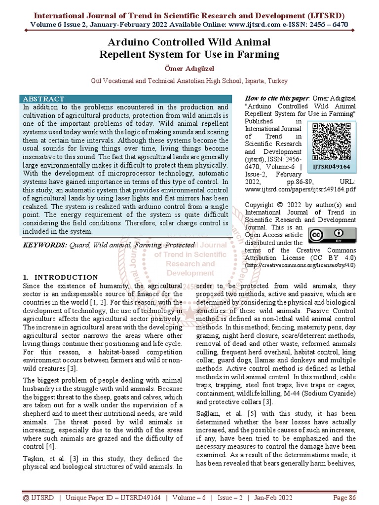 Arduino Controlled Wild Animal Repellent System For Use in Farming ...