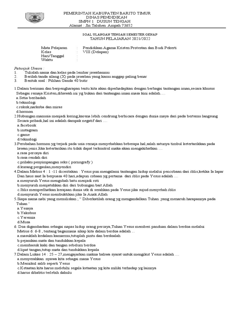 Soal Pas Pak KLS 8 SMT 2 2022 Baru | PDF | Agama & Spiritualitas