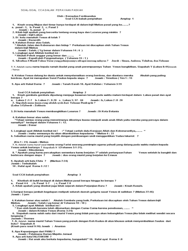 Soal - Soal Cca Paskah | PDF