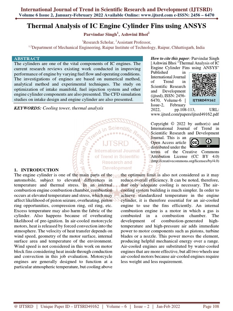 Thermal Analysis of IC Engine Cylinder Fins Using ANSYS | Download Free ...