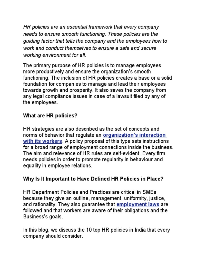 HR Policies | PDF | Employment | Human Resource Management
