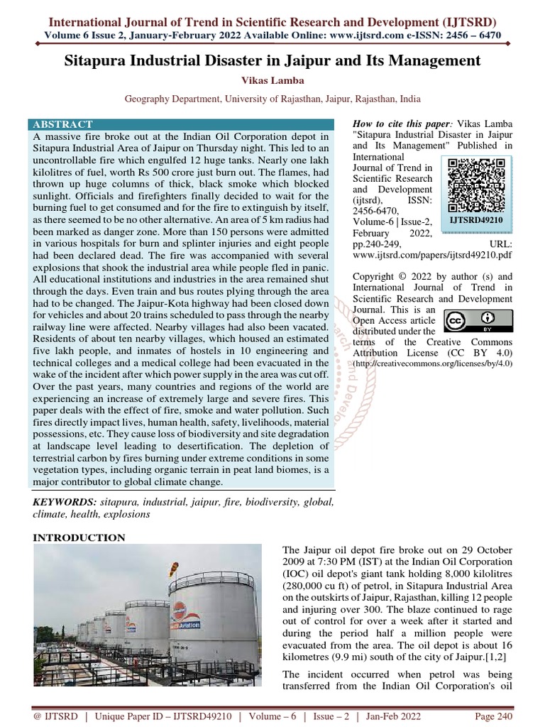 Sitapura Industrial Disaster in Jaipur and Its Management | PDF