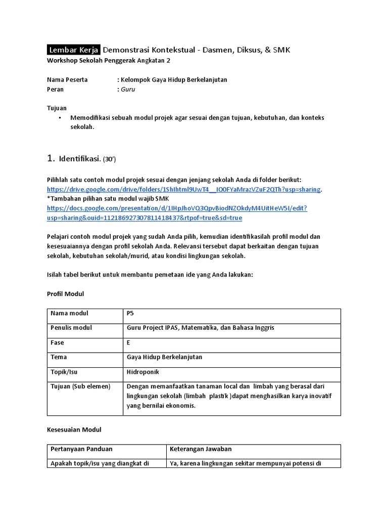 Lembar Kerja Demonstrasi Kontekstual P5 | PDF