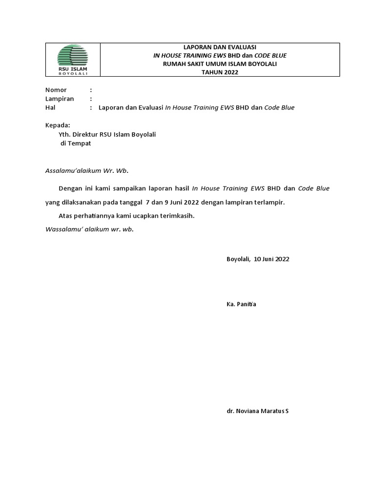 Laporan Dan Evaluasi Iht Ews BHD Code Blue | PDF