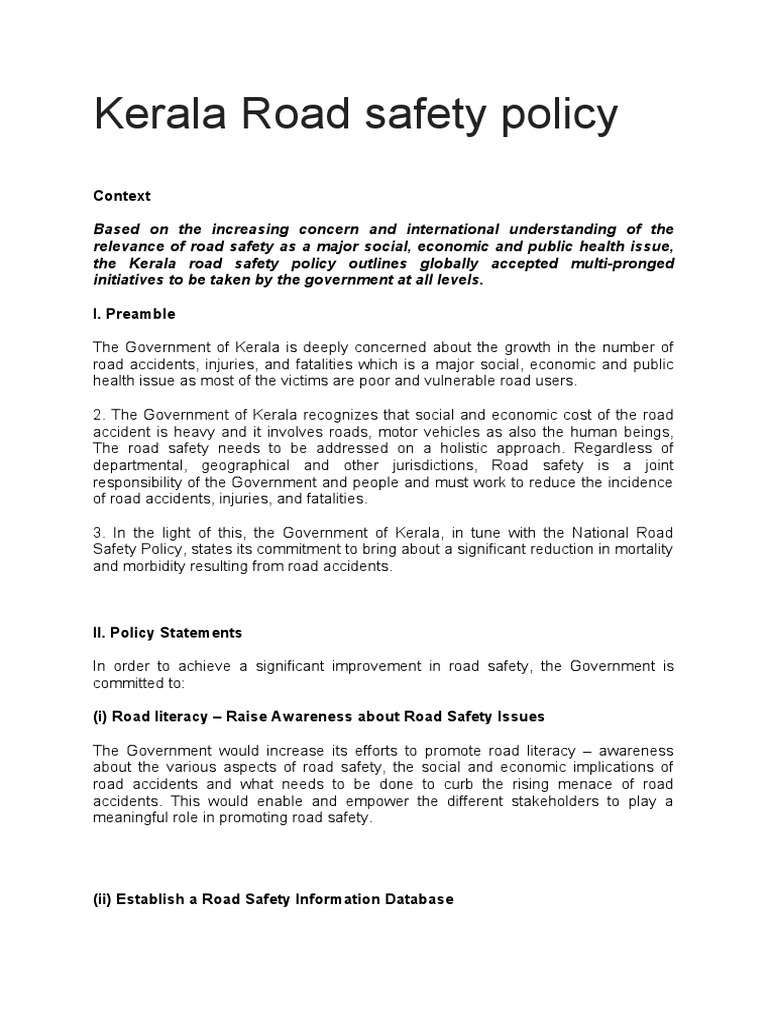 Kerala Road Safety Policy - D4 | PDF | Road Traffic Safety | Safety