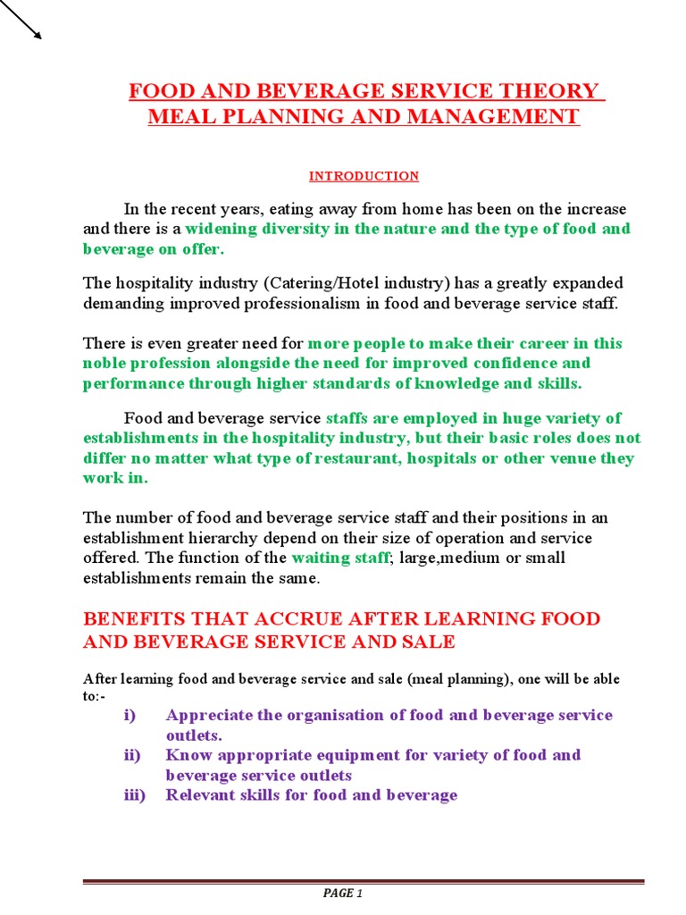 Food and Beverage Service Theory Edited - Copy From Alice | PDF ...