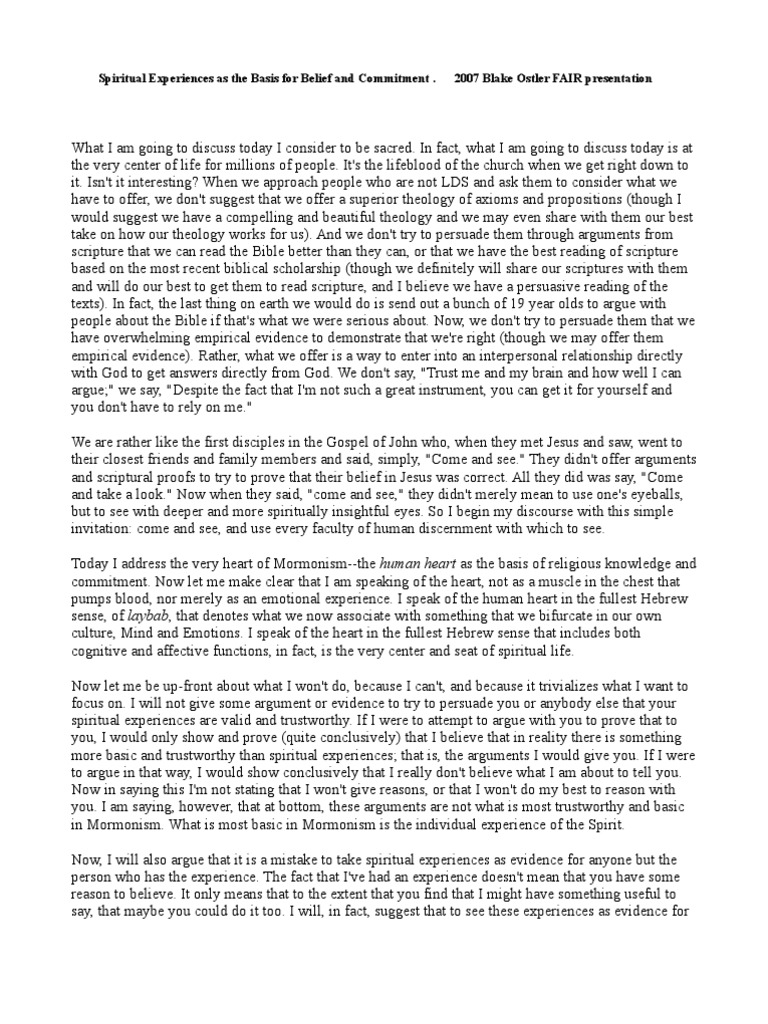 Blake Ostler Spiritual Experiences | PDF | Revelation | Epistemology