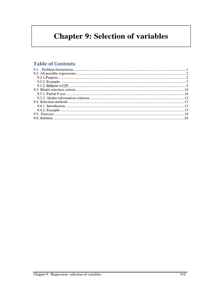 Chapter 9: Selection of Variables | PDF | Errors And Residuals | Mean Squared Error