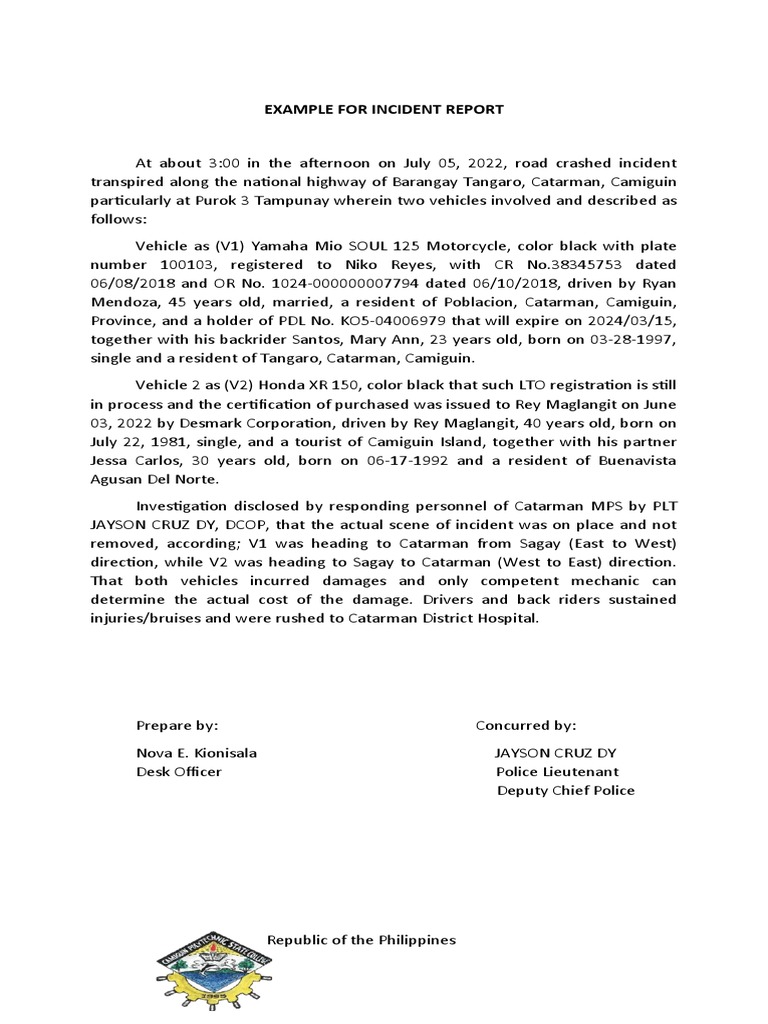 Example For Incident Report | PDF | Coca Cola | Advertising