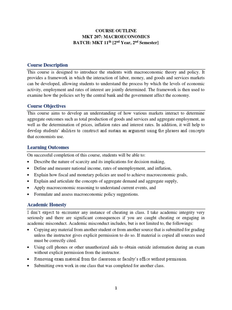 Macroeconomics Course Outline | PDF | Macroeconomics | Inflation