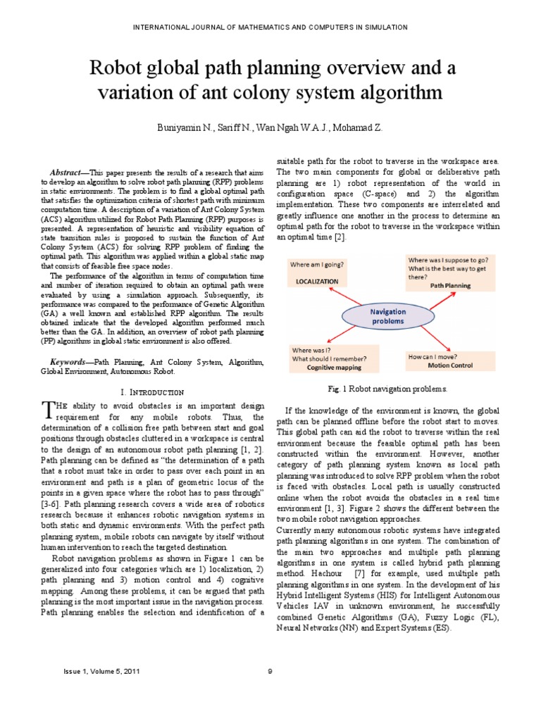 Robot Global Path Planning Overview and A Variation of Ant Colony System Algorithm | PDF ...