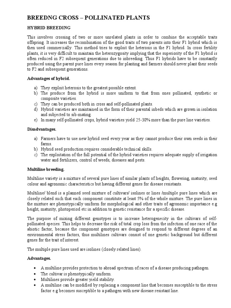 Plant Breeding Notes Pdf Plant Breeding Pathogen