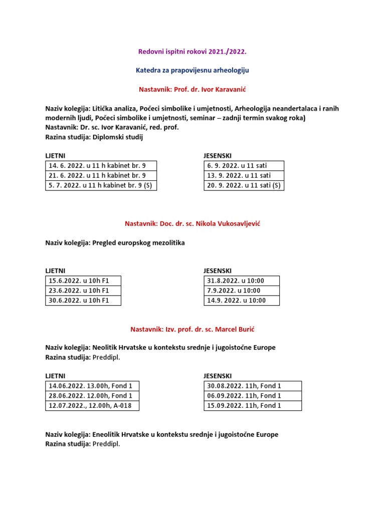 ARH Redovni Ispitni Rokovi 20212022 - Web | PDF