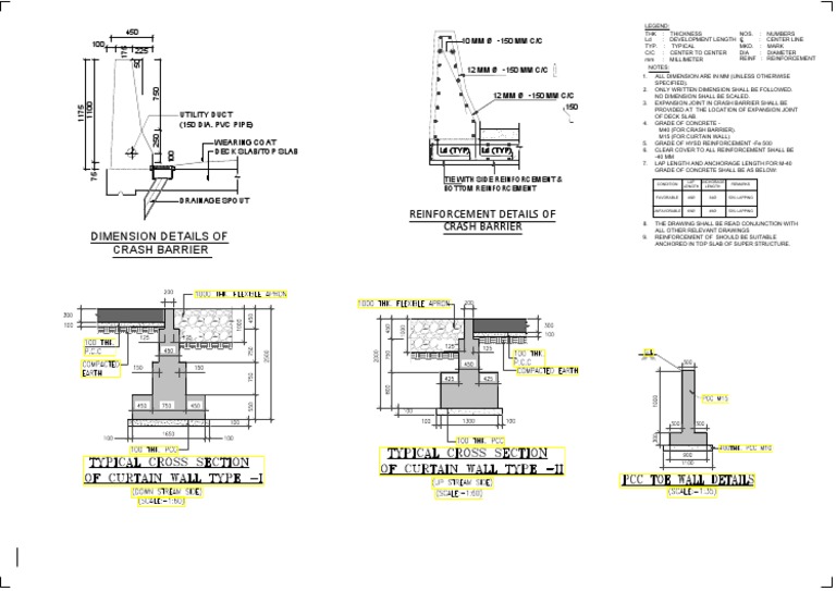 Curtain Wall & Crash Barrier Drawing | PDF | Building Materials | Materials