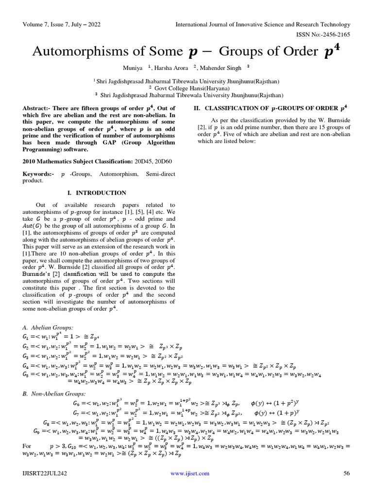 Automorphisms of Some ? Groups of Order ? | PDF | Group (Mathematics ...