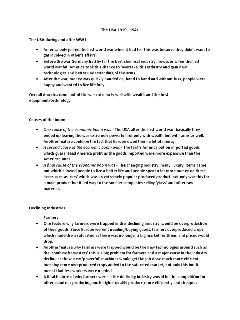 The USA 1919 - 1941 The USA During and After WW1 | PDF | New Deal ...