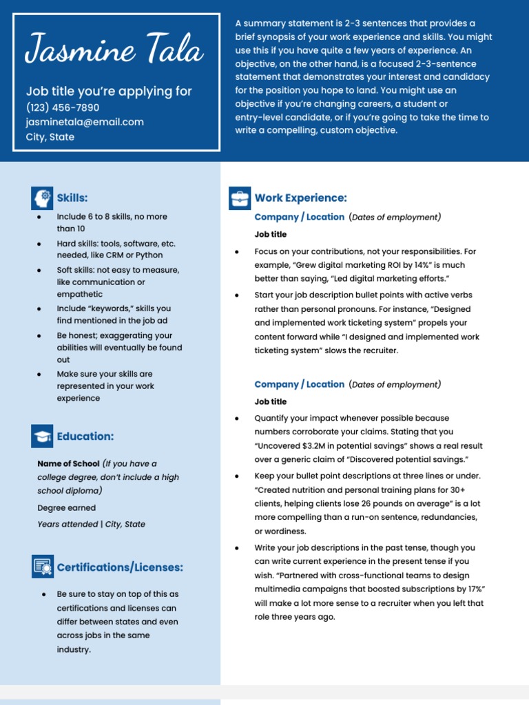 A Concise Yet Comprehensive Resume Template: Guidance for Effectively ...