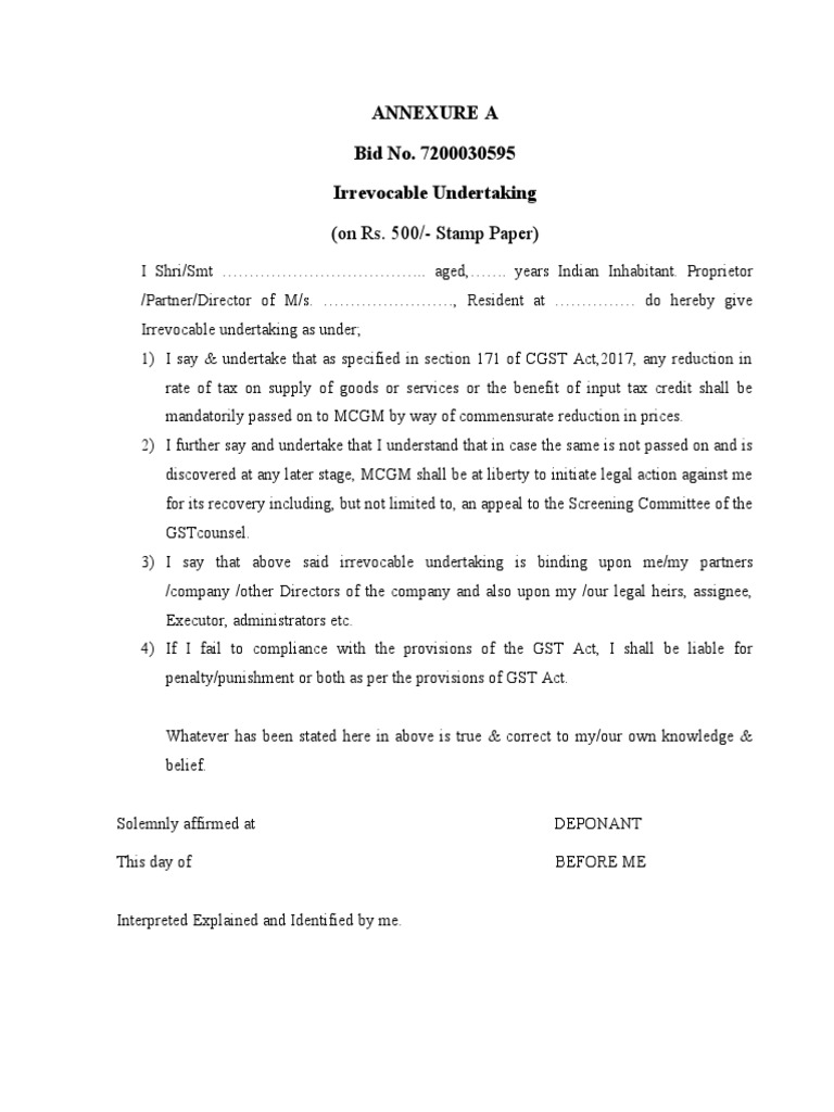 ANNEXURE A - Irrevocable Undertaking | PDF