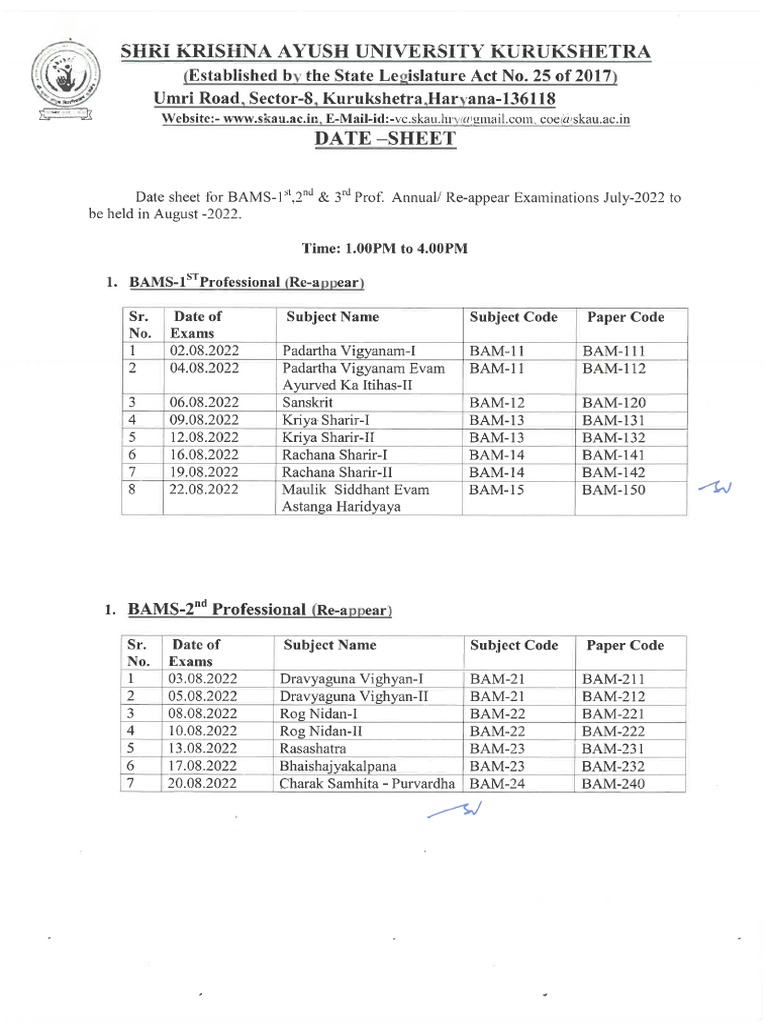 Bams Date Sheet | PDF