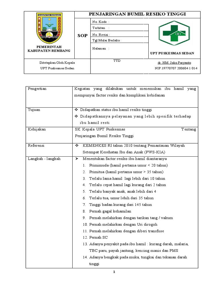 Sop Penjaringan Bumil Resti | PDF