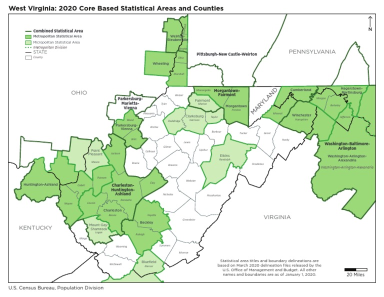 WV - West Virginia Metro Areas 2020 - Map - MSA - CSA - Metro - City ...